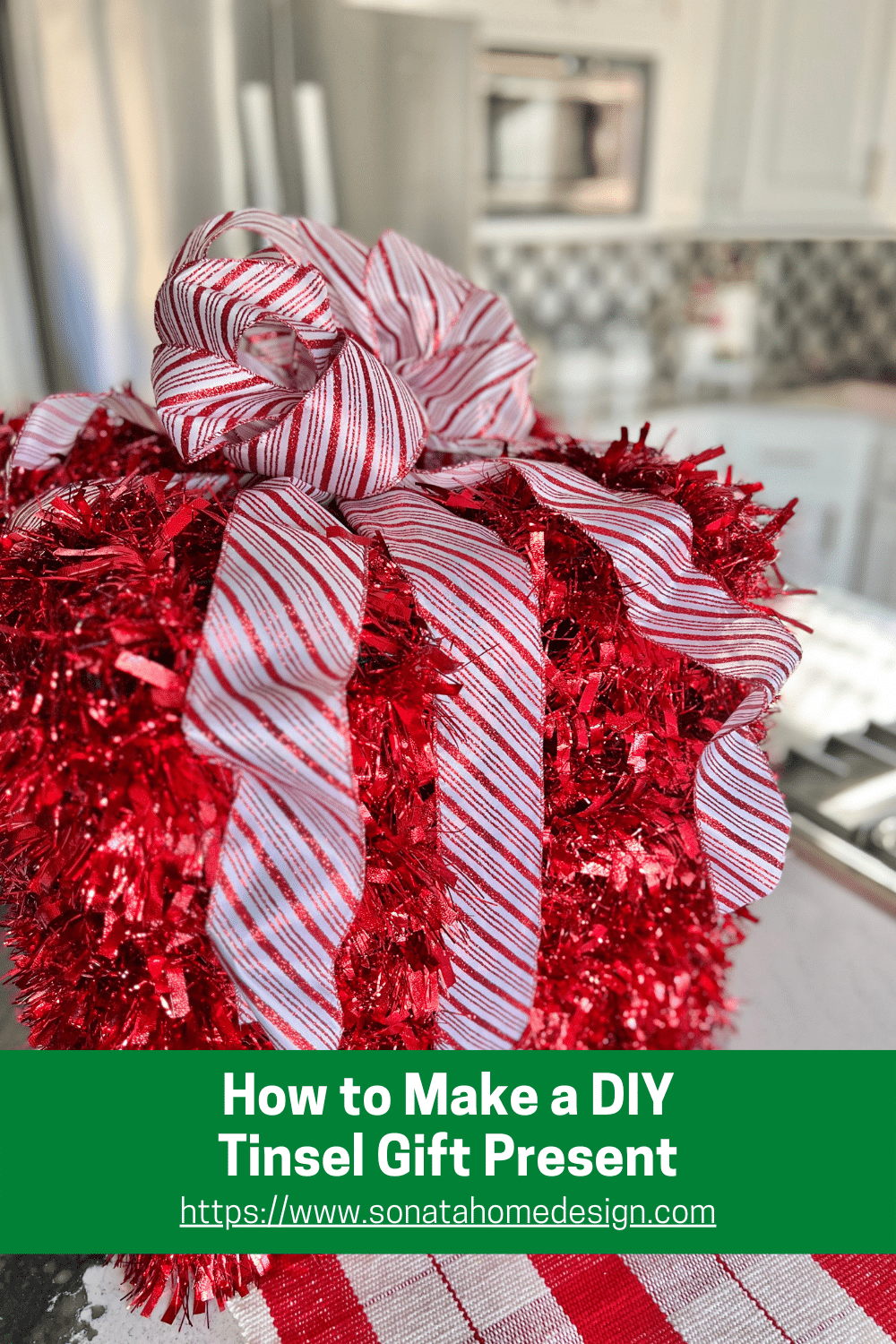Make This Easy DIY Tinsel Christmas Gift Present