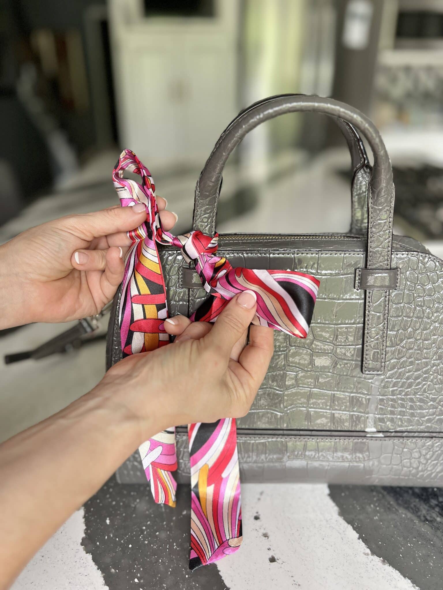 How to Tie and Style a Scarf on Your Handbag or Purse - Sonata Home Design